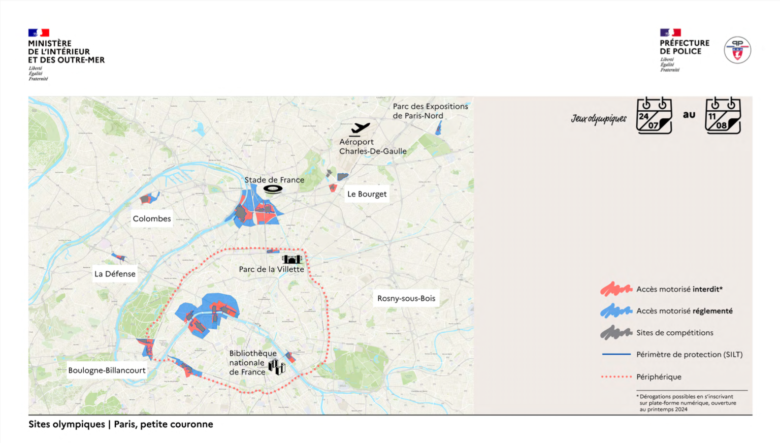 Areas requiring a QR Code during the Paris 2024 Olympic Games